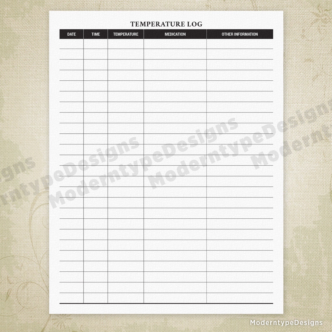 Temperature Log Printable Form, Health Planner for Patients, Medication ...