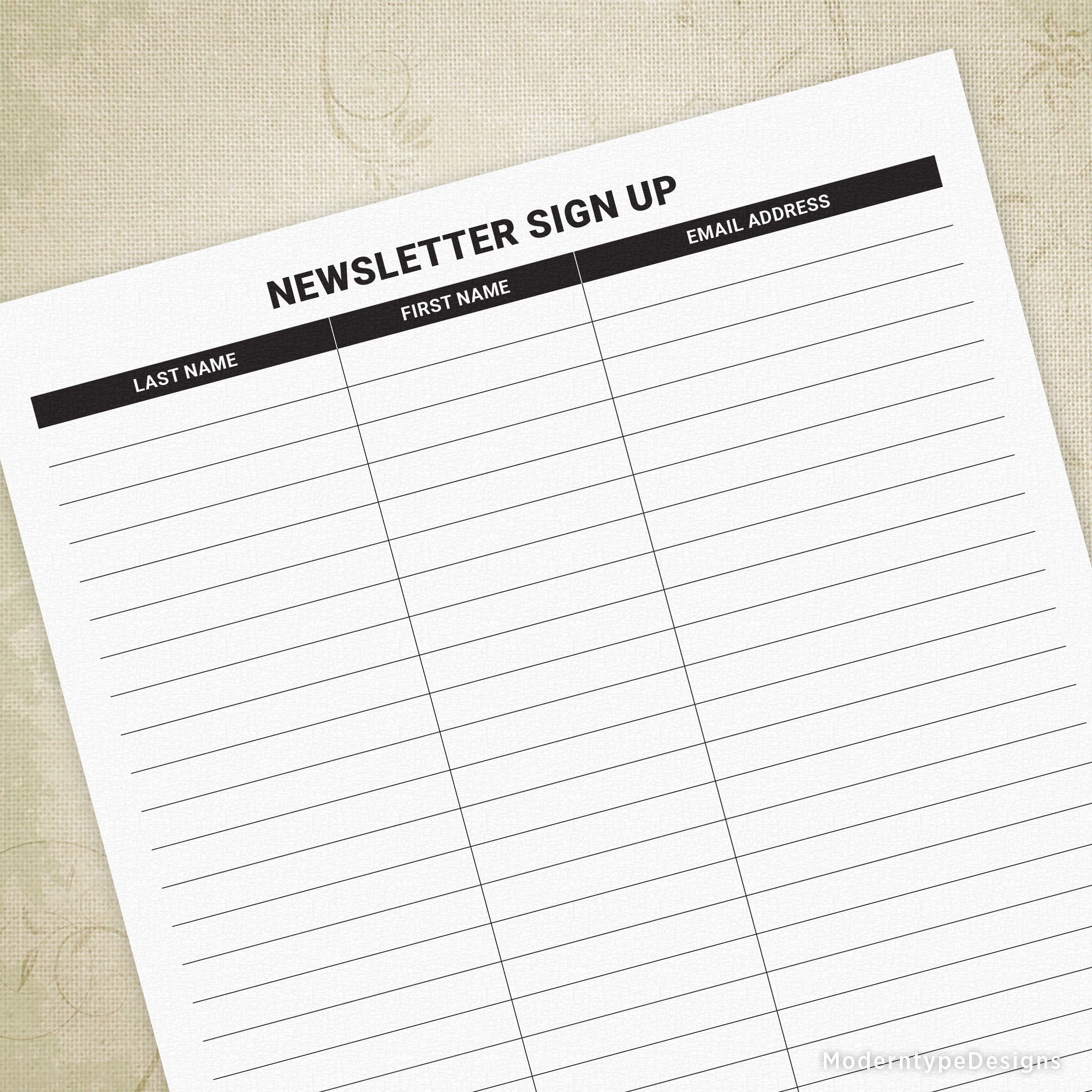 Newsletter Sign up Printable Form, Email List Sheet, Customer Signup ...