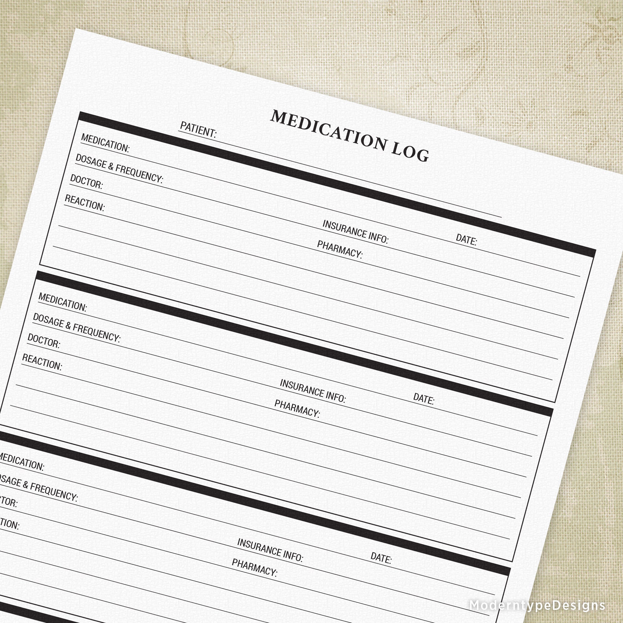 Medication Log Printable Form for Patients, Meds List, Drug Organizer ...