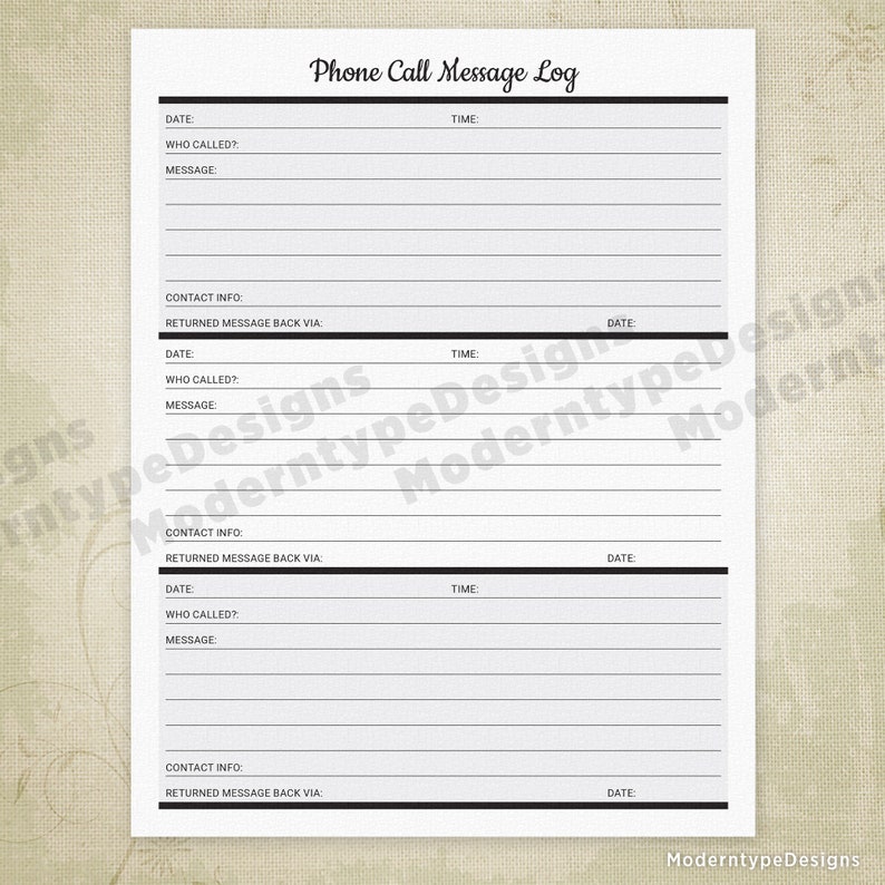 Phone Call Message Log Printable Voicemail Tracker Answering - Etsy Canada