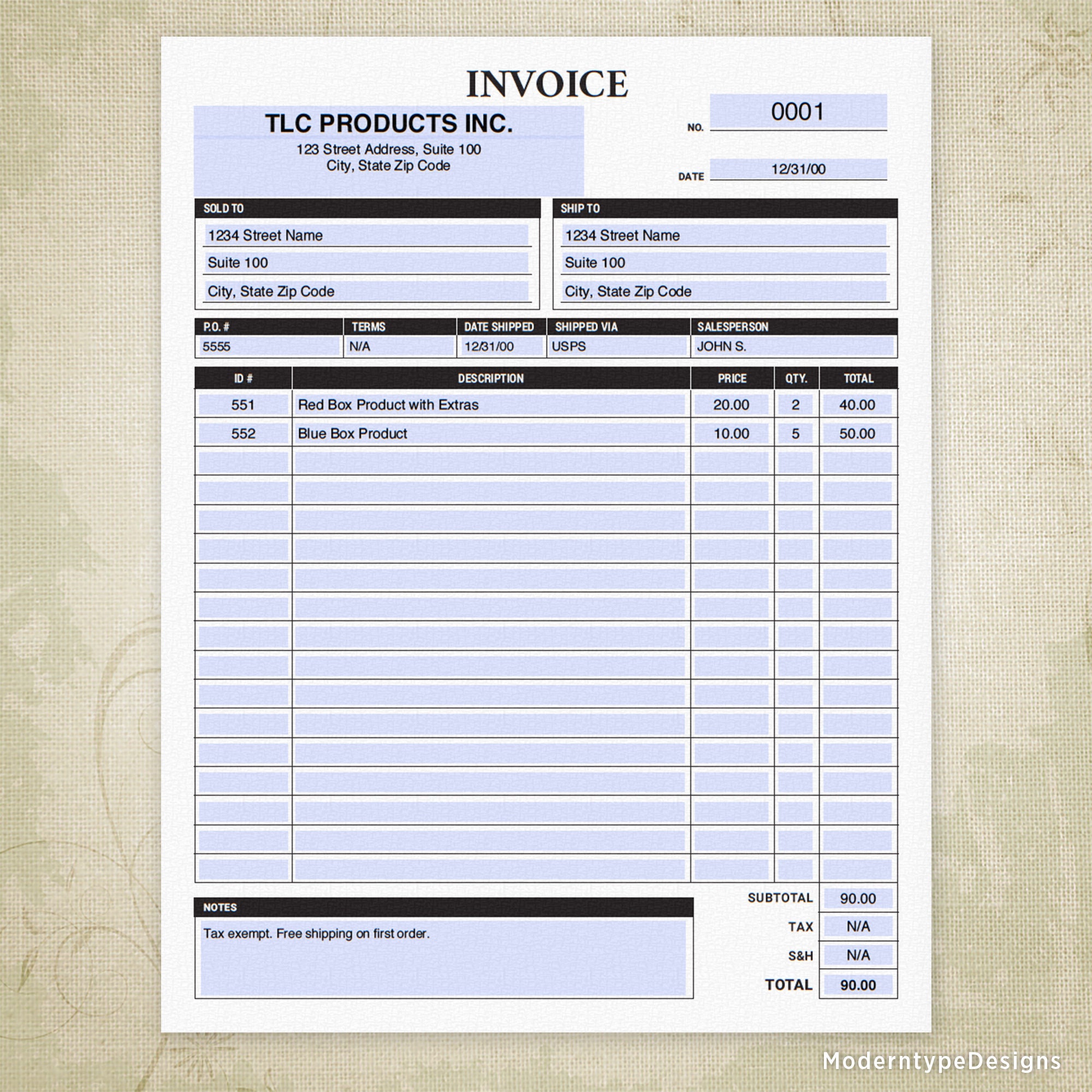 Invoice Printable With Editable Fields Template, Order Form, Bill of ...