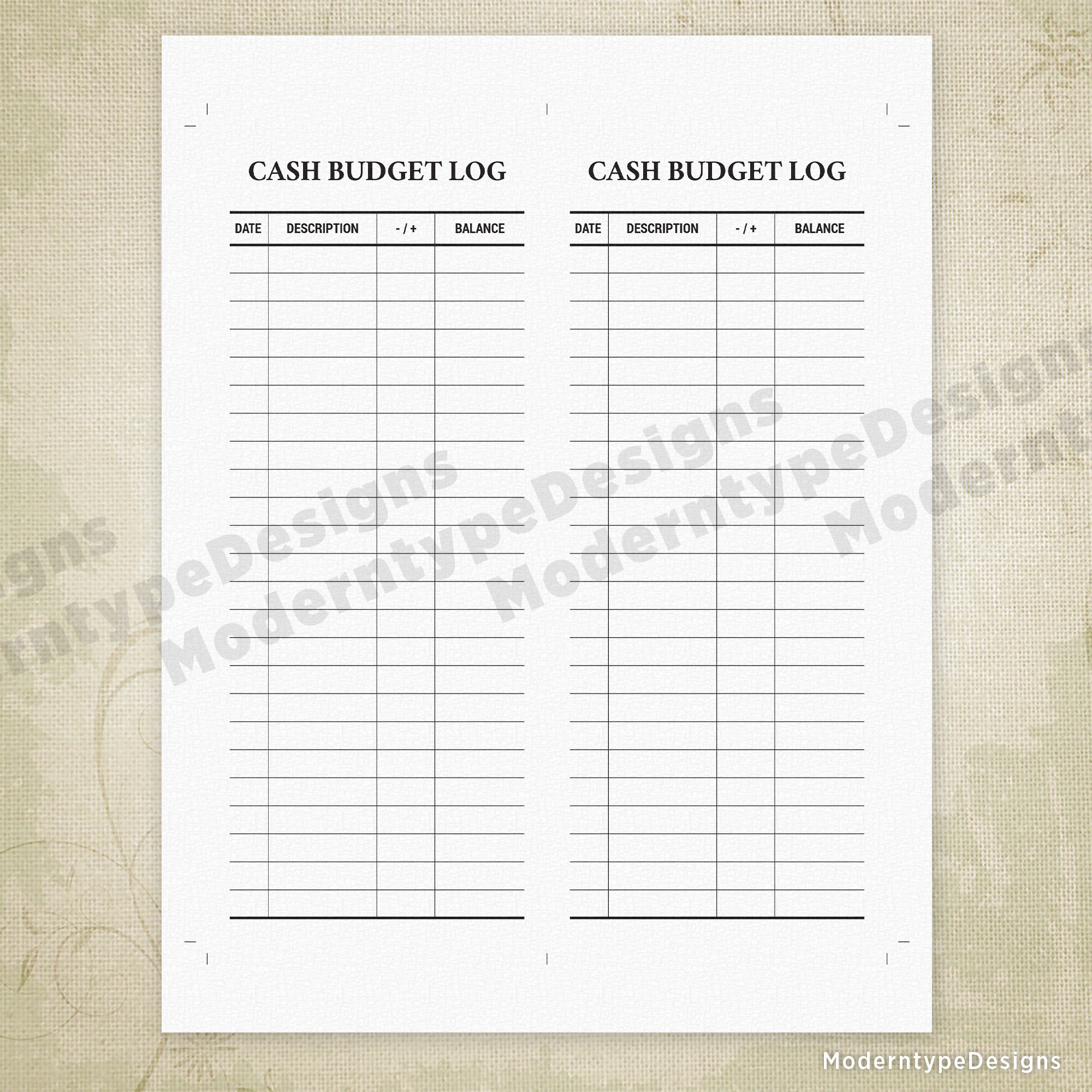 Cash Budget Log Printable, Money Records for Envelope, Daily Petty ...