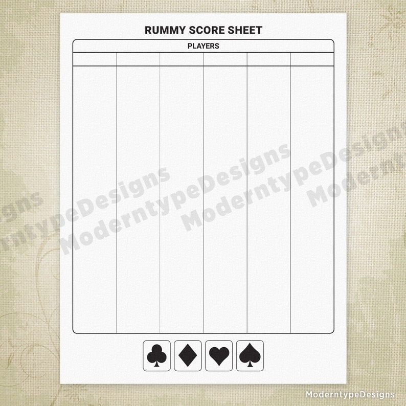 Rummy Game Score Sheets, Printable, Digital Download Chart, Gam006 - Etsy