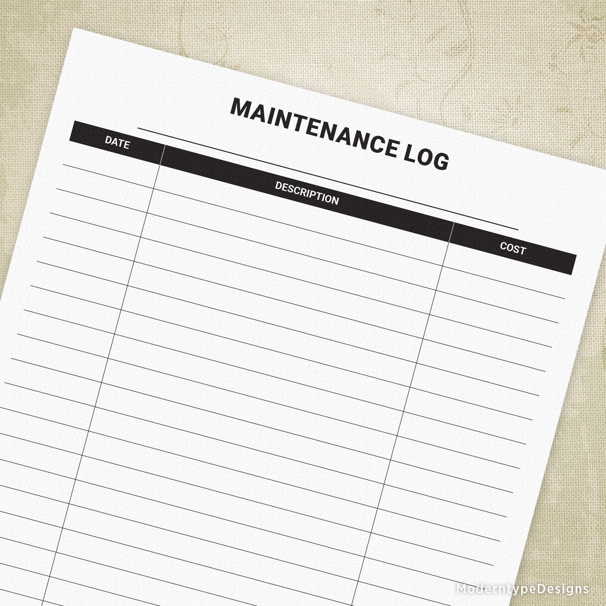 Maintenance Log for Home or Businesses, Printable Form, Repair Records ...