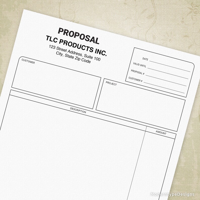 Proposal Printable Form With Personalized Location, Business Plan ...
