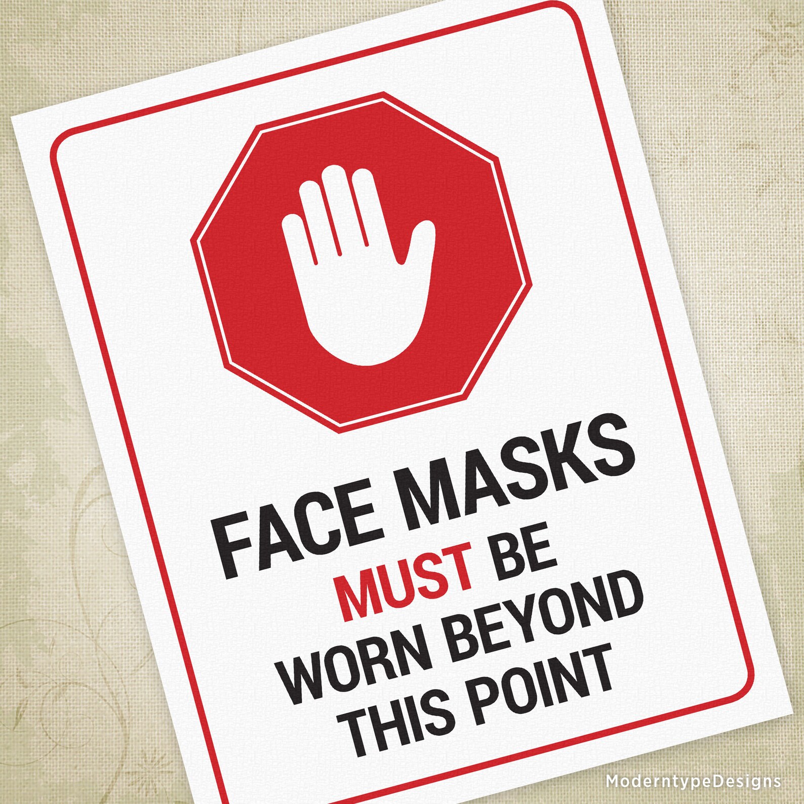Face Masks Printable Sign, Must Be Worn Beyond This Point, Warehouse ...
