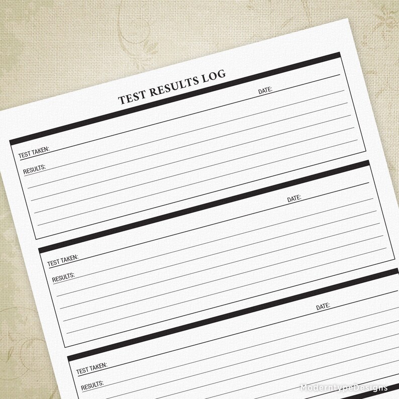 Test Results Log Printable Form for Patients or Students | Etsy