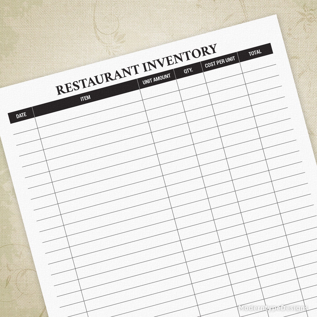 Restaurant Inventory Printable, Food Quantity Form, Kitchen Management ...