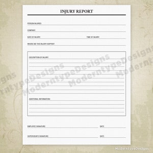 Company Injury Report Printable, Incident Form, First Aid Log Chart ...