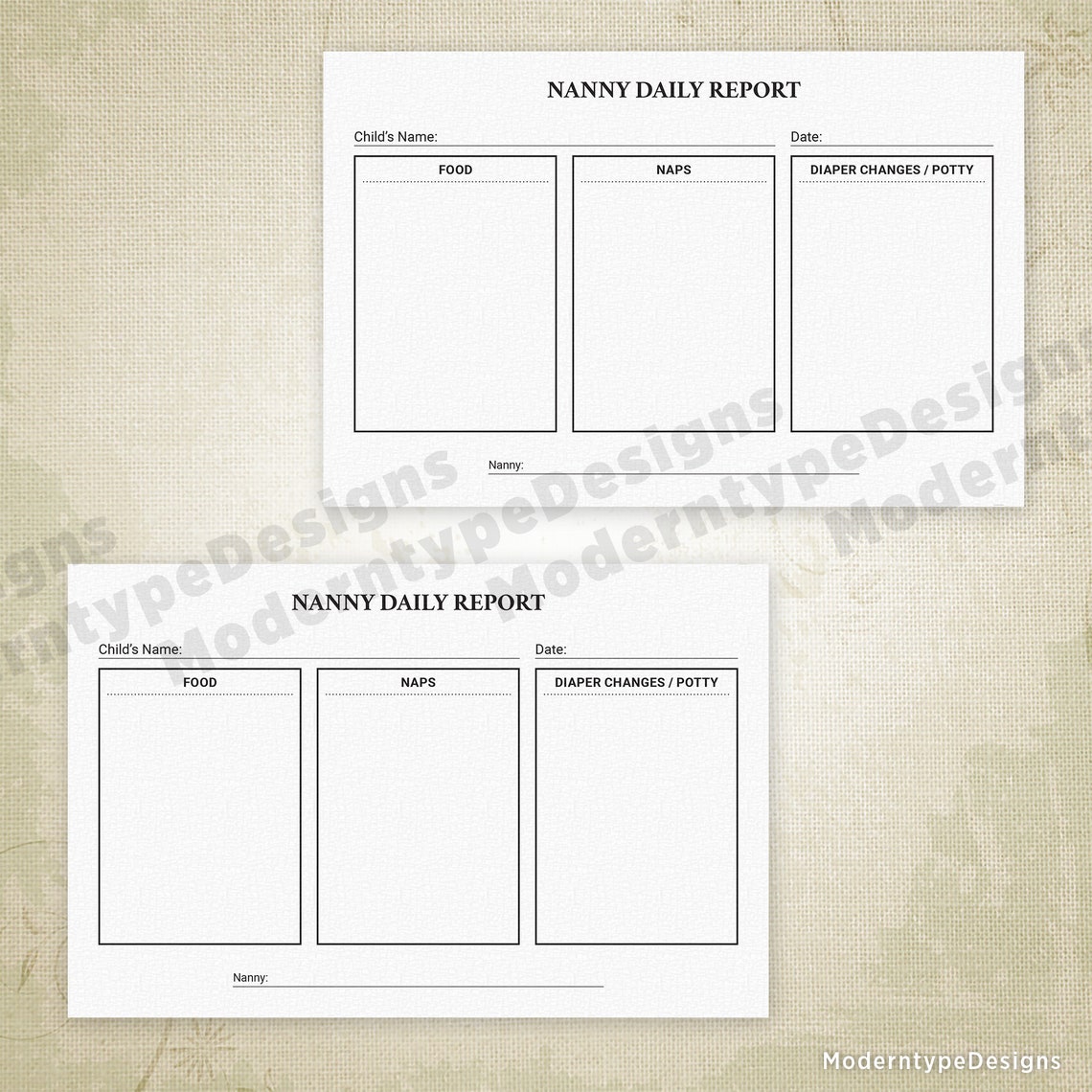 Nanny Daily Report Printable for Young Child, Baby Schedule Log, Infant ...