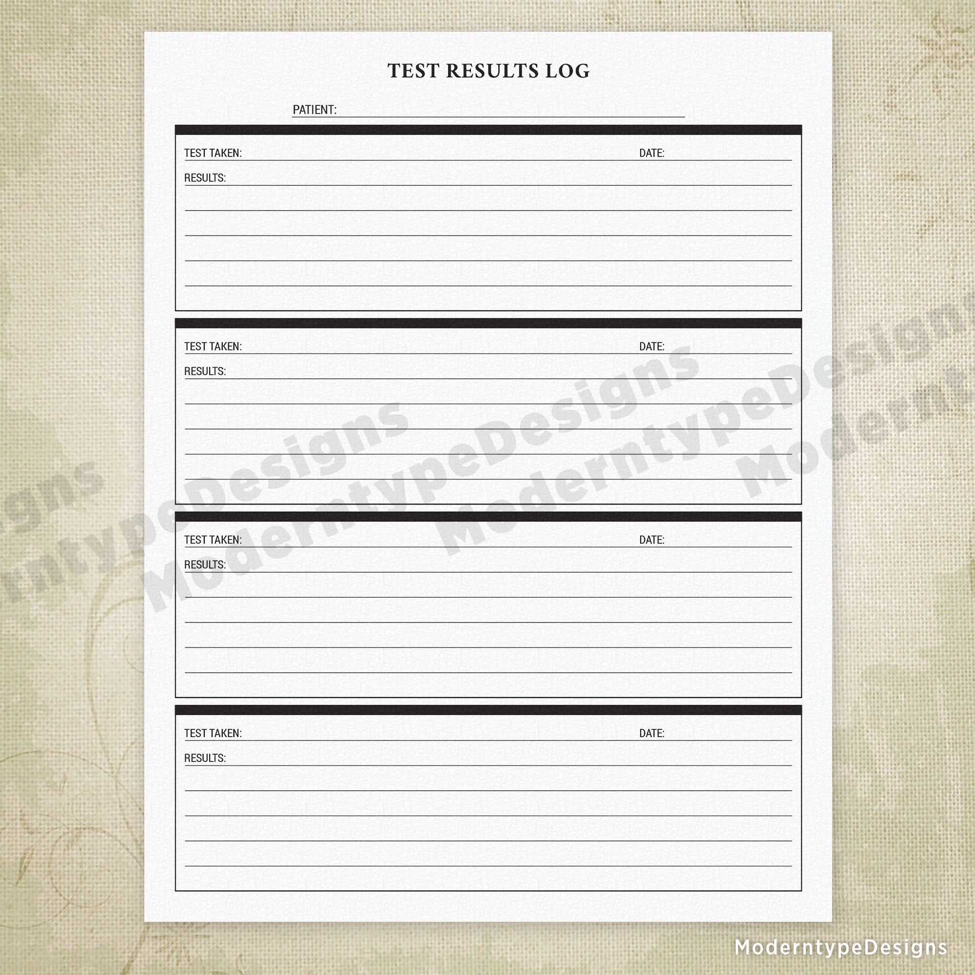 Test Results Log Printable Form for Patients or Students, Organizer ...
