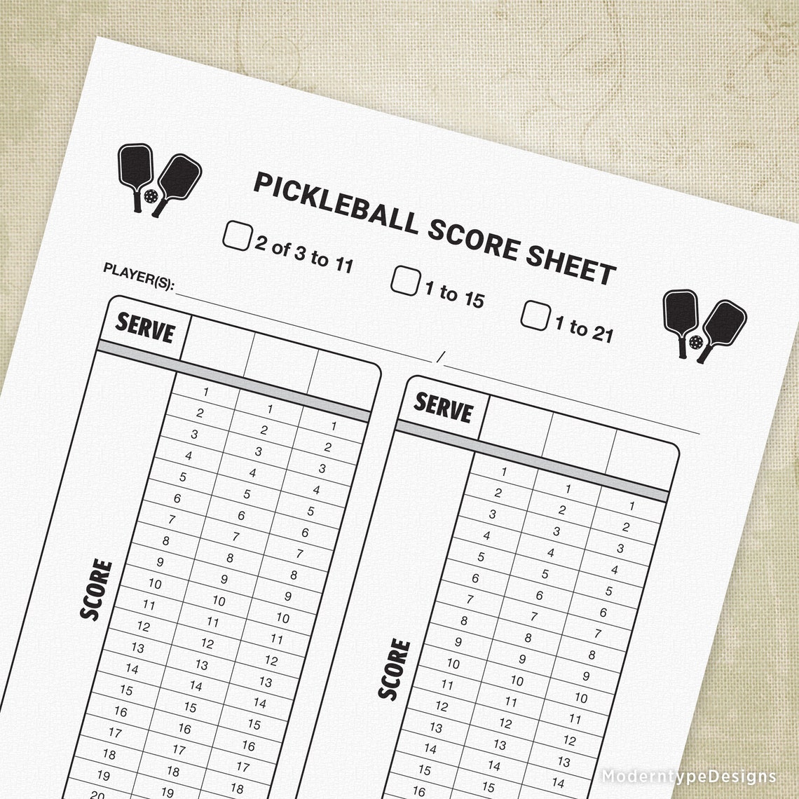 Pickleball Score Sheet Printable: Game Scoring Planner (PDF) - Etsy