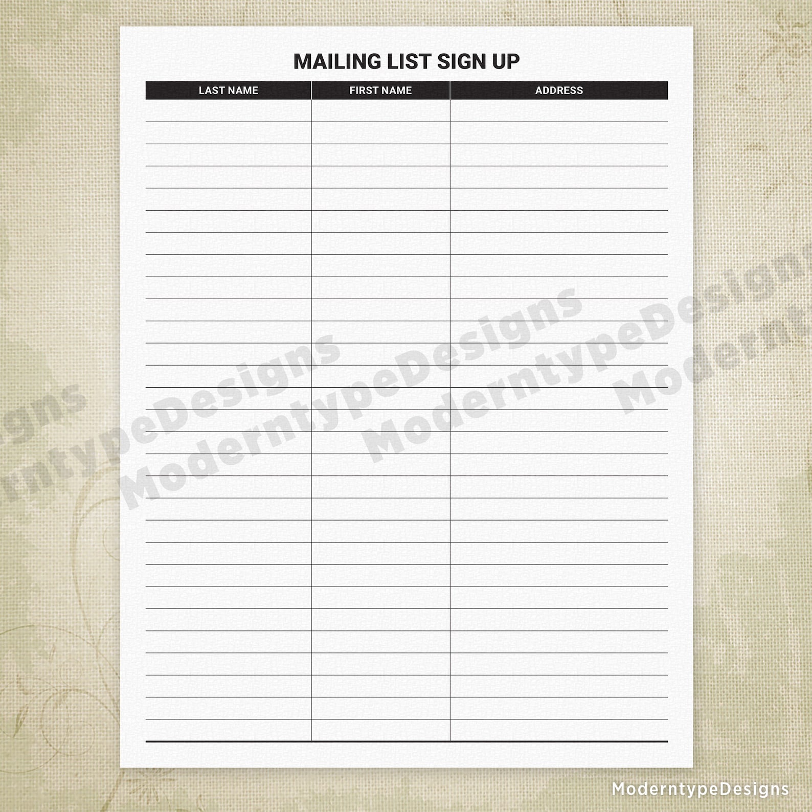 Mailing List Sign up Sheet, Basic Address Tracker Printable for ...