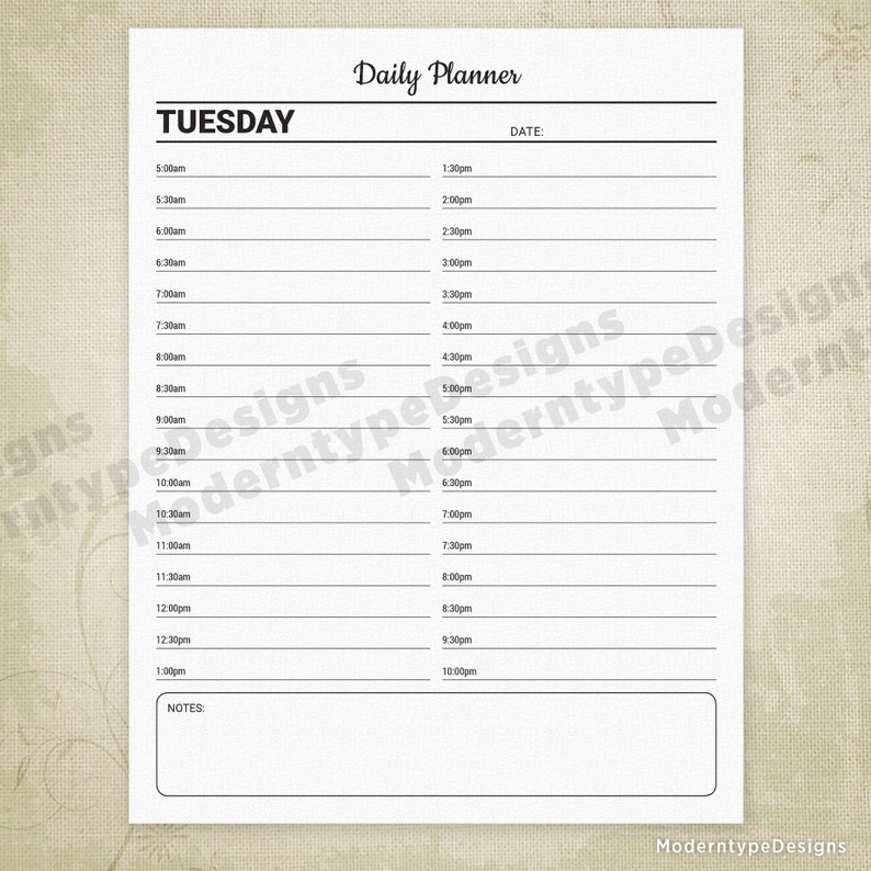 Daily Planner Printable With Lines Days of the Week Simple - Etsy