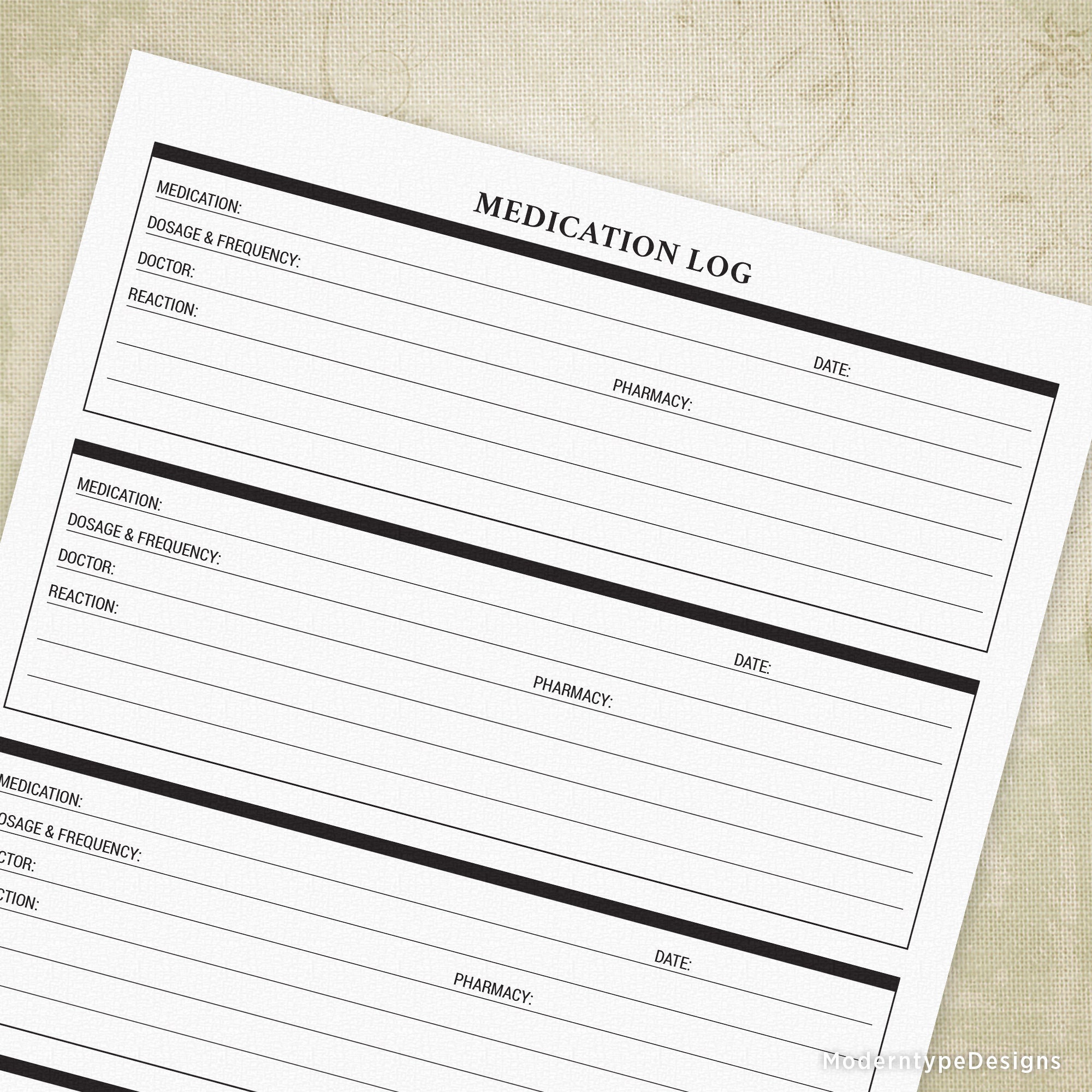 Medication Log Printable Form for Patients Meds List Drug | Etsy