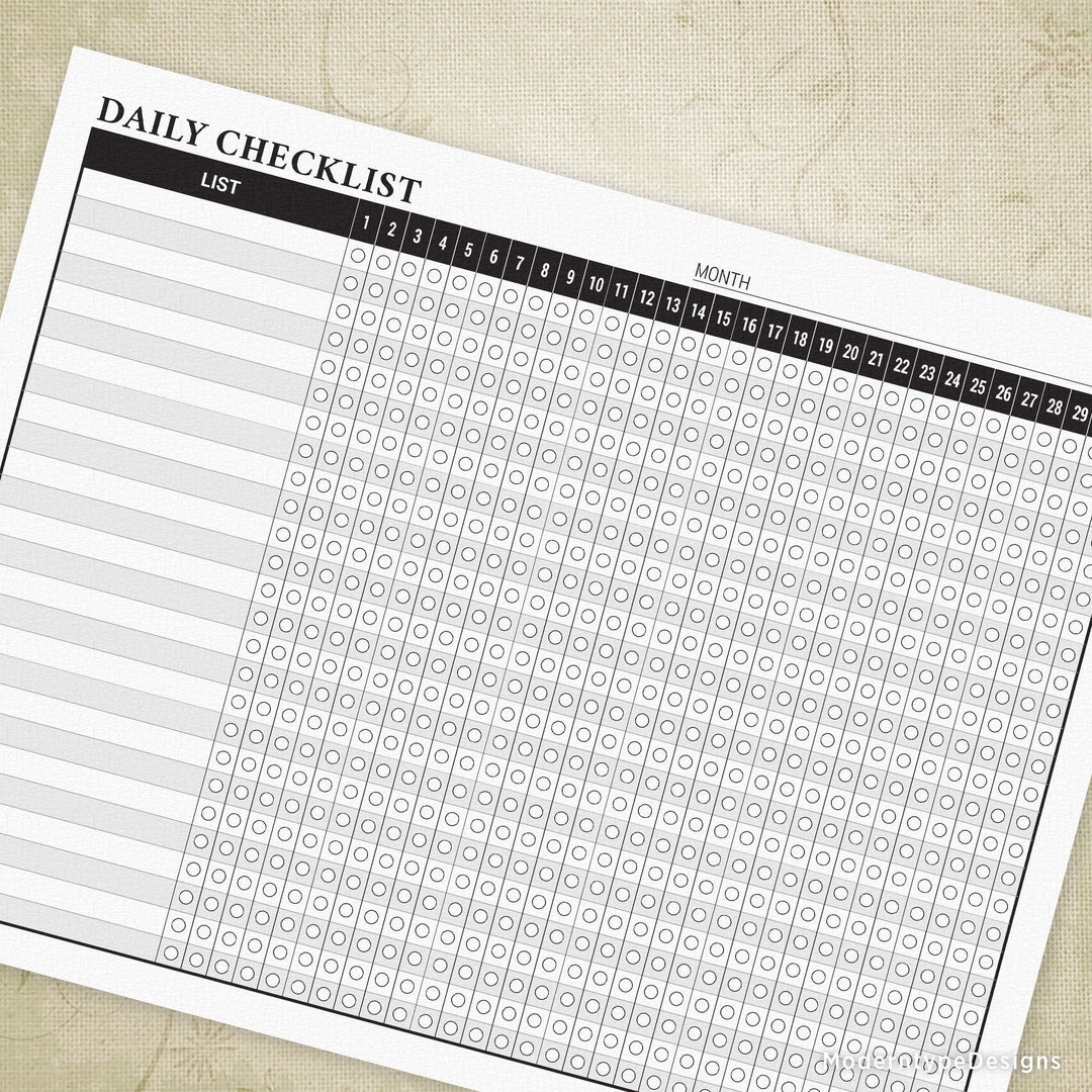Daily Checklist Planner Printable, 31 Day to Do List, Monthly Organizer ...