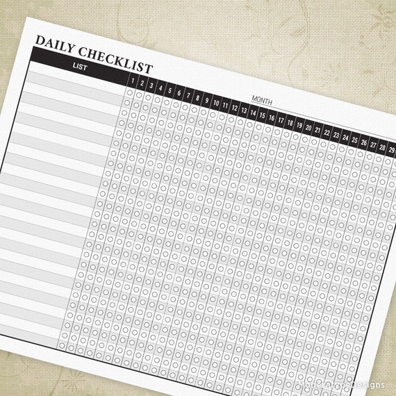 Daily Checklist Planner Printable 31 Day to Do List Monthly | Etsy