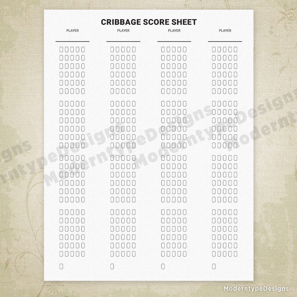 Cribbage Game Score Sheets, Printable Chart, Digital Download, Gam007 ...