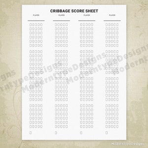 Cribbage Game Score Sheets, Printable Chart, Digital Download, Gam007 ...