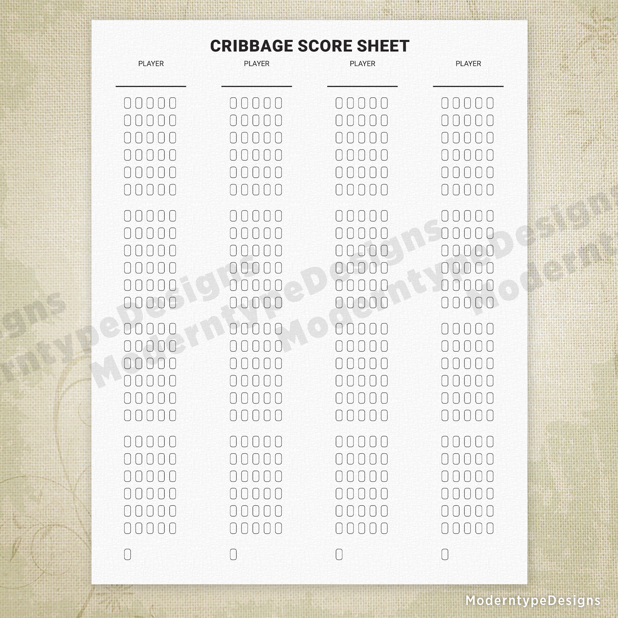 Cribbage Game Score Sheets, Printable Chart, Digital Download, Gam007 ...