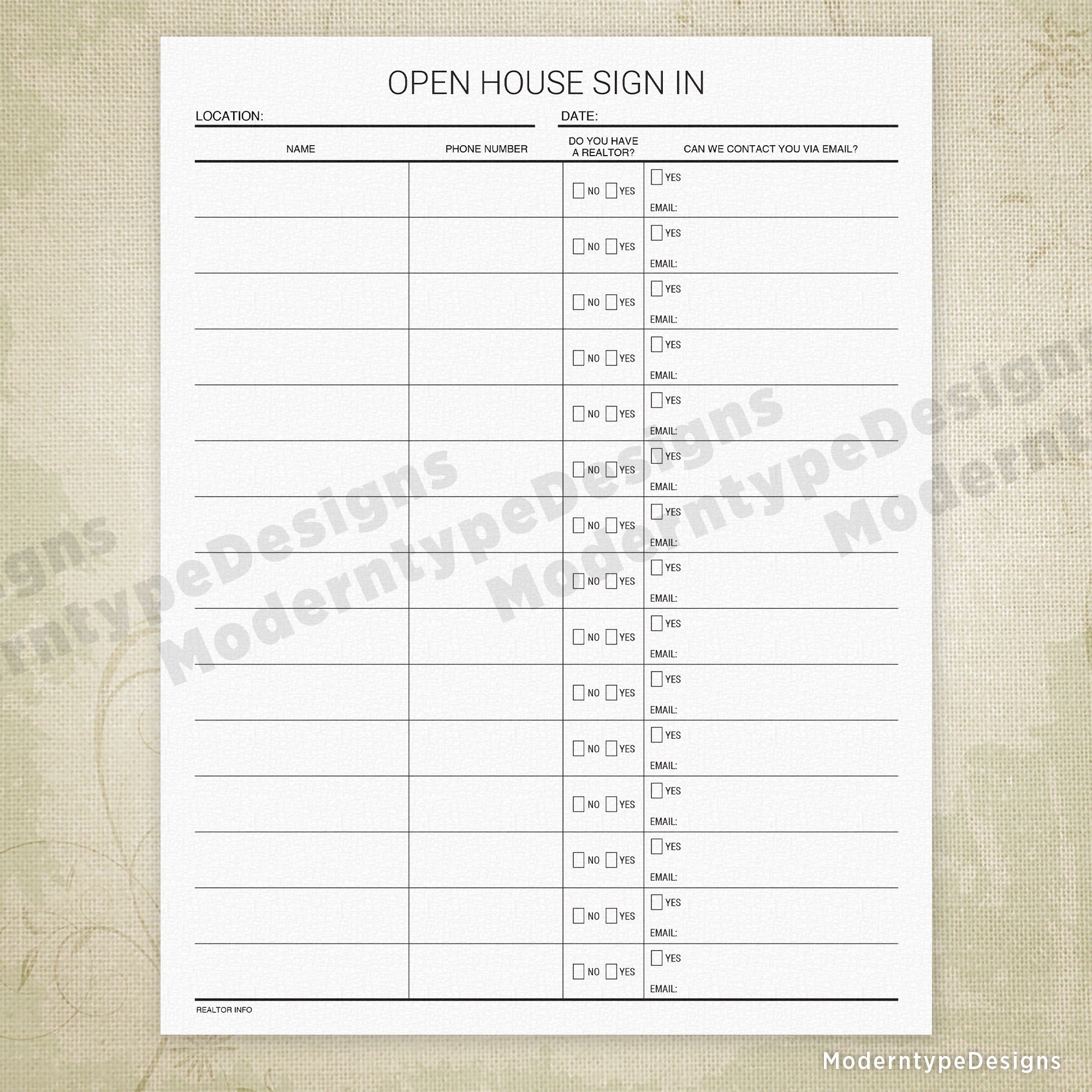 Real Estate Agent Sign in Sheet Printable, Seller Planner, Open House ...