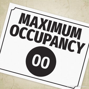 Maximum Occupancy, Printable Editable Sign, People Capacity, Guest ...