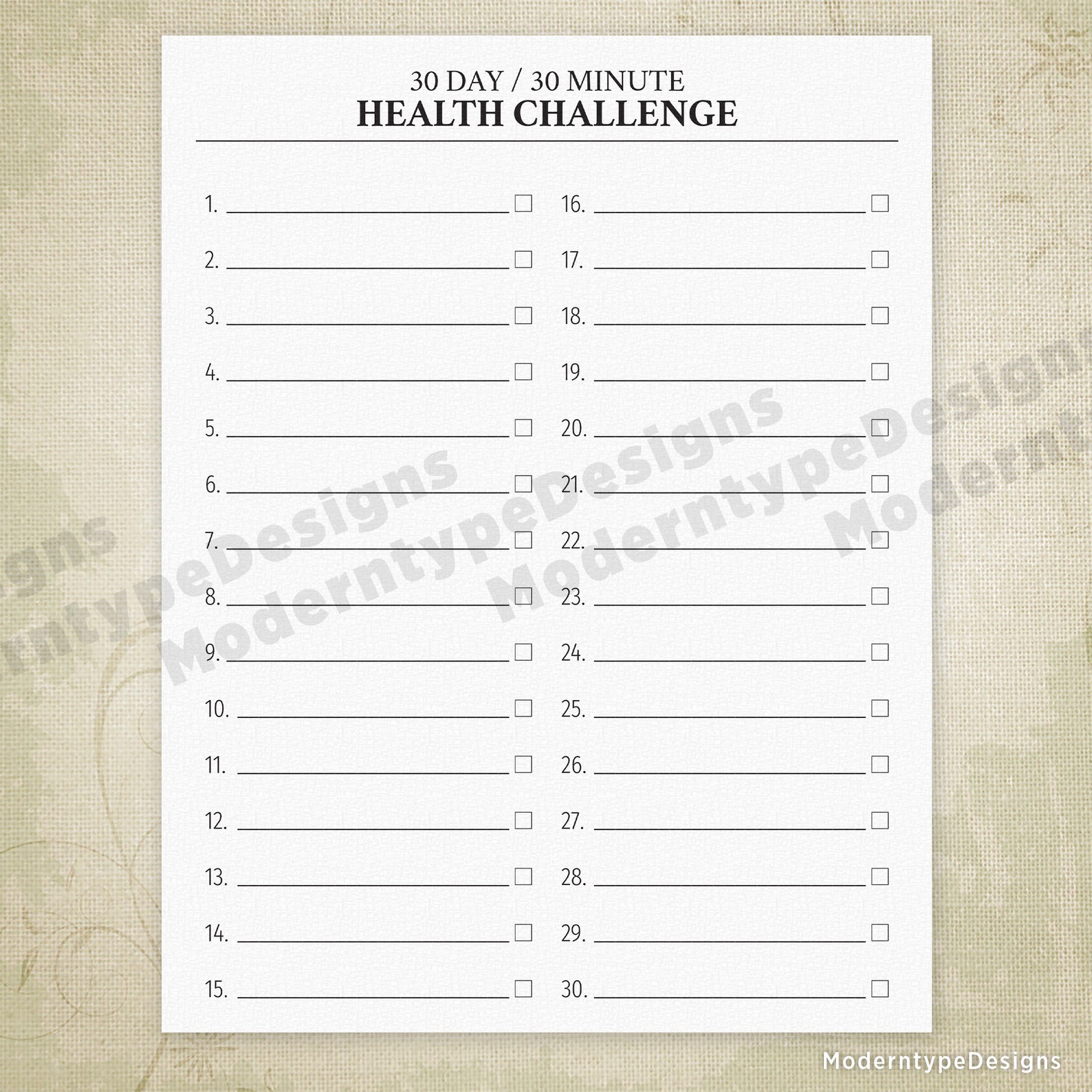 30 Day Health Challenge Tracker, Printable Fitness Goal Sheet, 30 ...