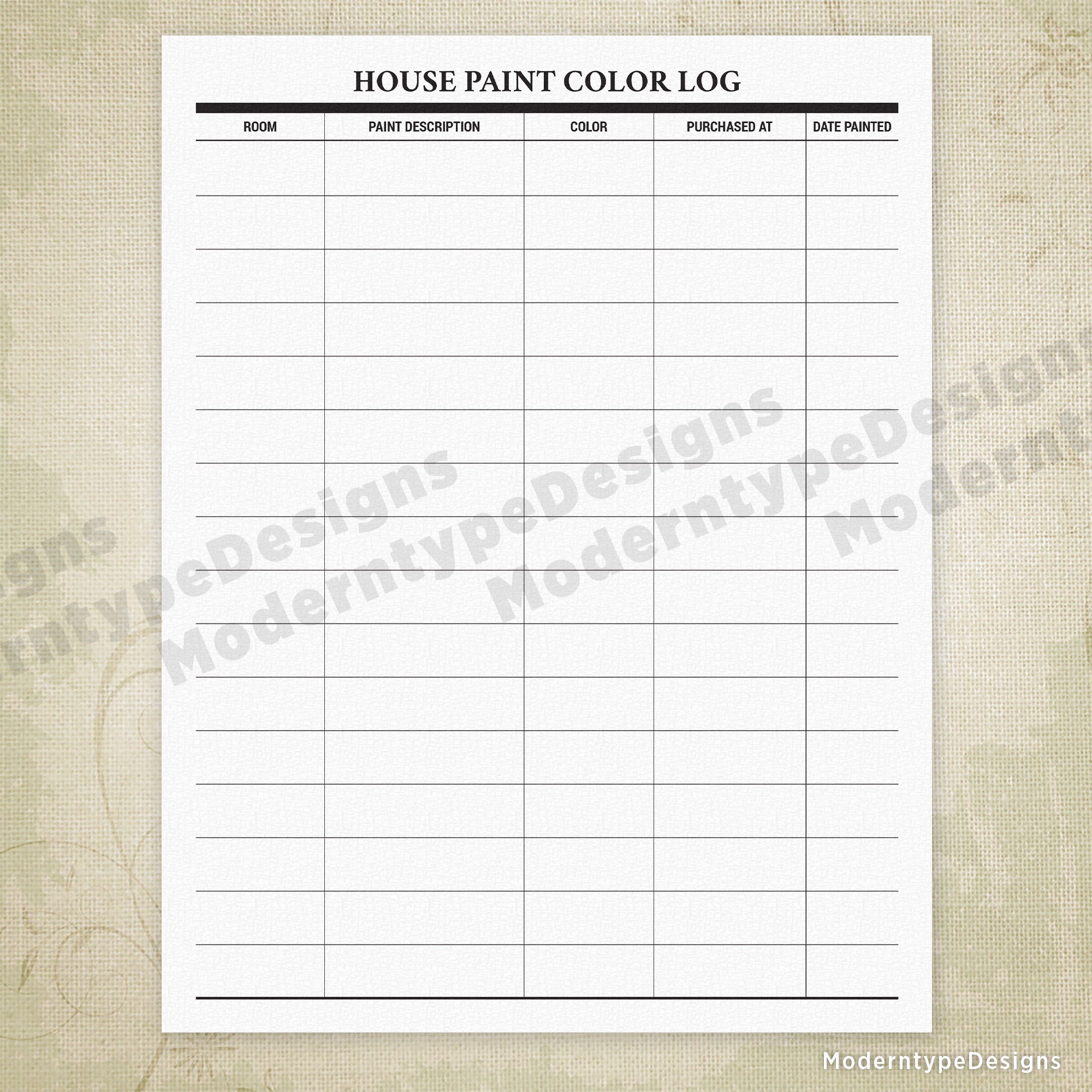House Paint Color Log Printable Form, Home Maintenance Planner, Living ...