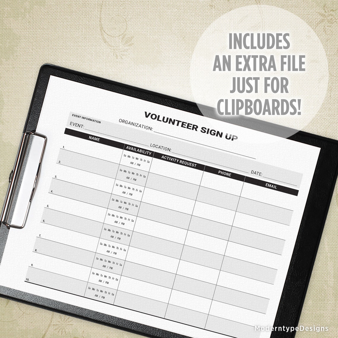 Volunteer Sign up Printable Form, Event Organization Planner for ...