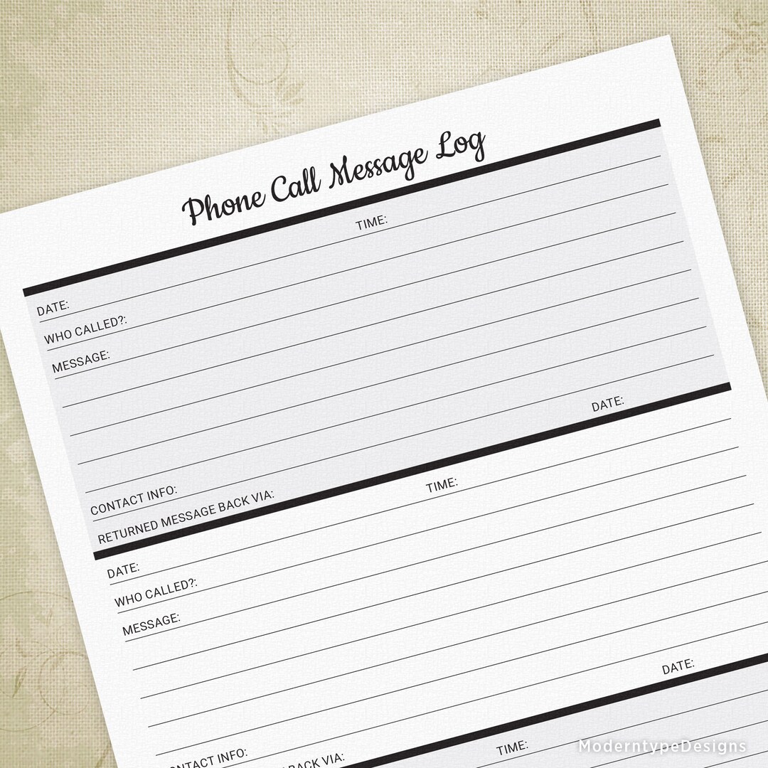 Phone Call Message Log Printable, Voicemail Tracker, Answering Machine ...