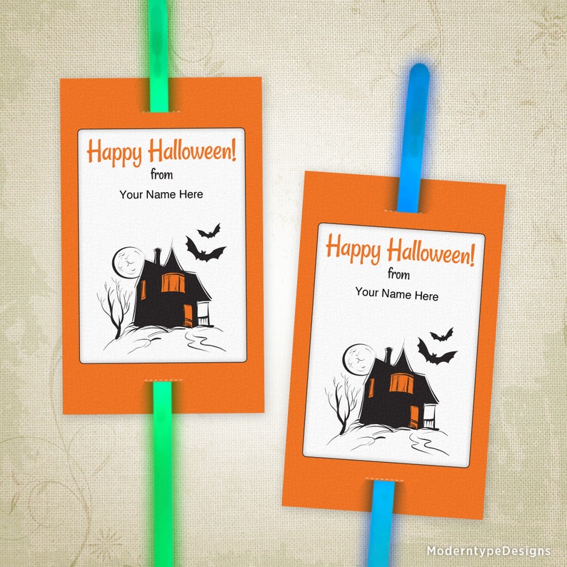 Halloween Glow Stick Pencil Tag Insert Printable, Trick or Treat Party ...