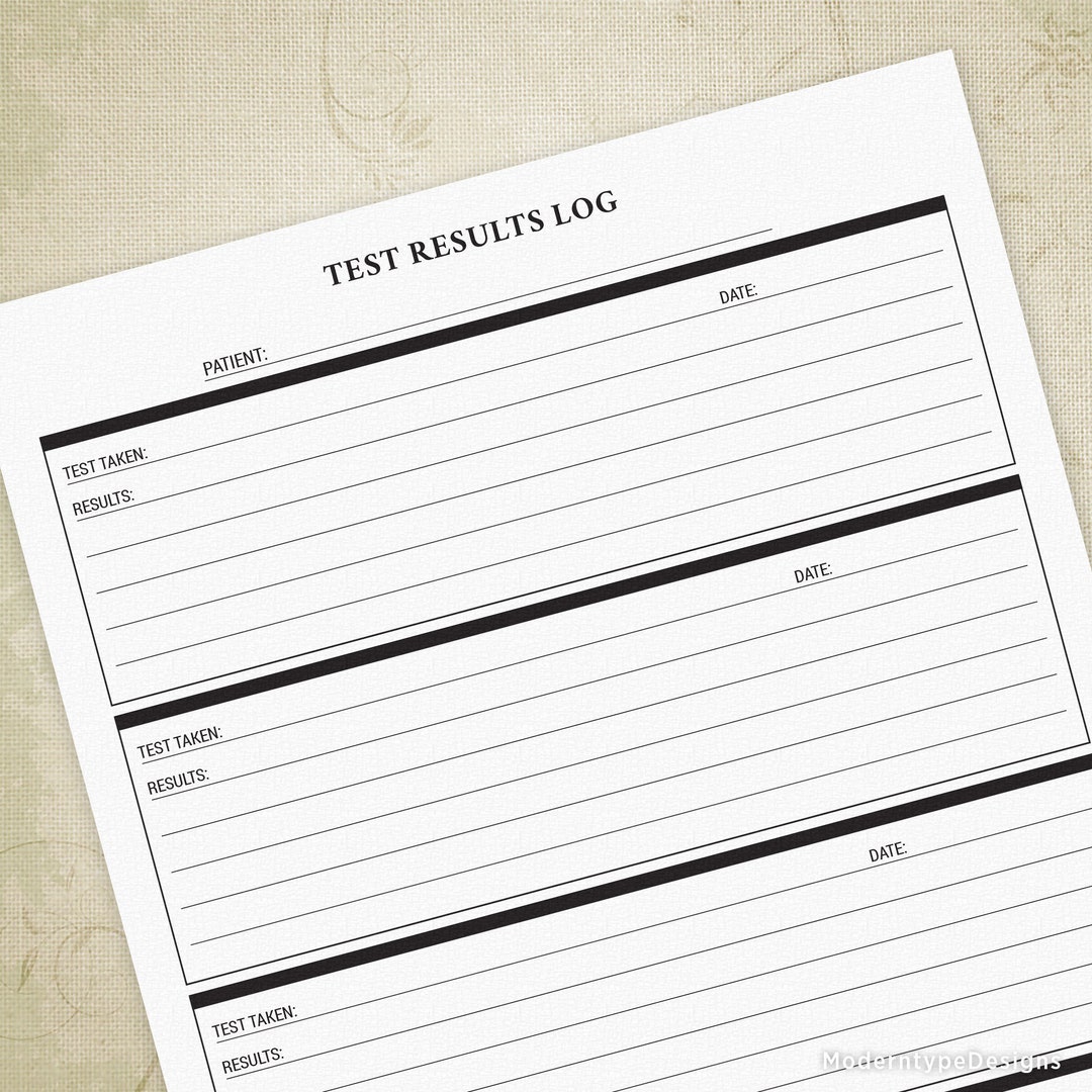 Test Results Log Printable Form for Patients or Students, Organizer ...
