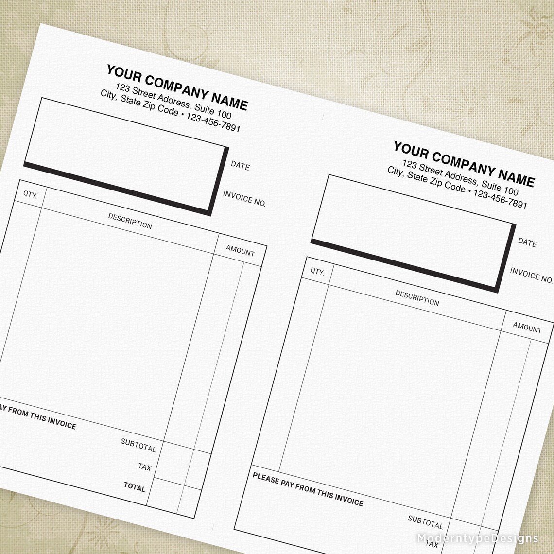 Small Invoice Form Printable 5.5 X 8.5" Half Sheet Digital, Bill of ...