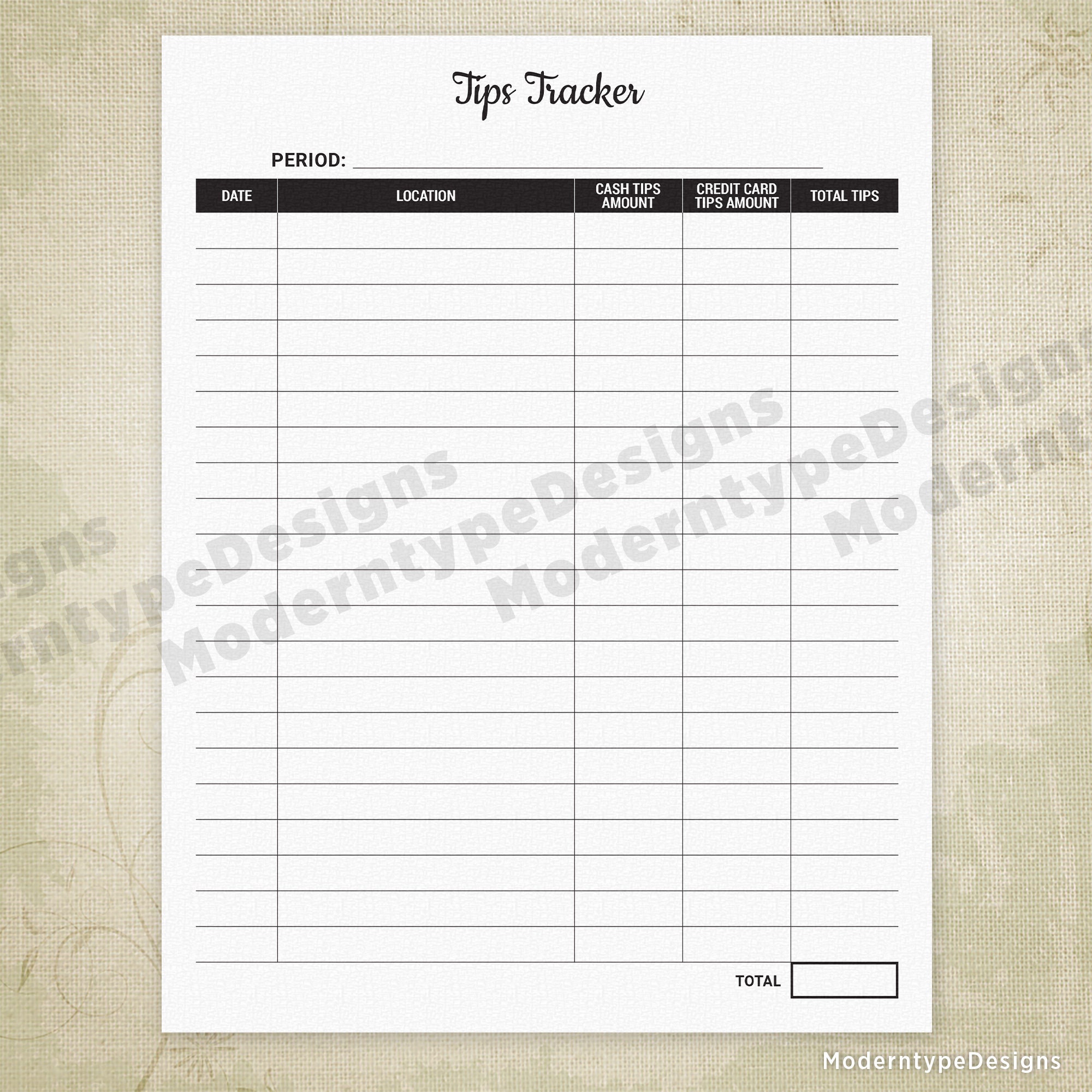 Tips Tracker Printable, Gratuity Log, Financial Planner, Waiter, Waitress Server Tax Forms ...