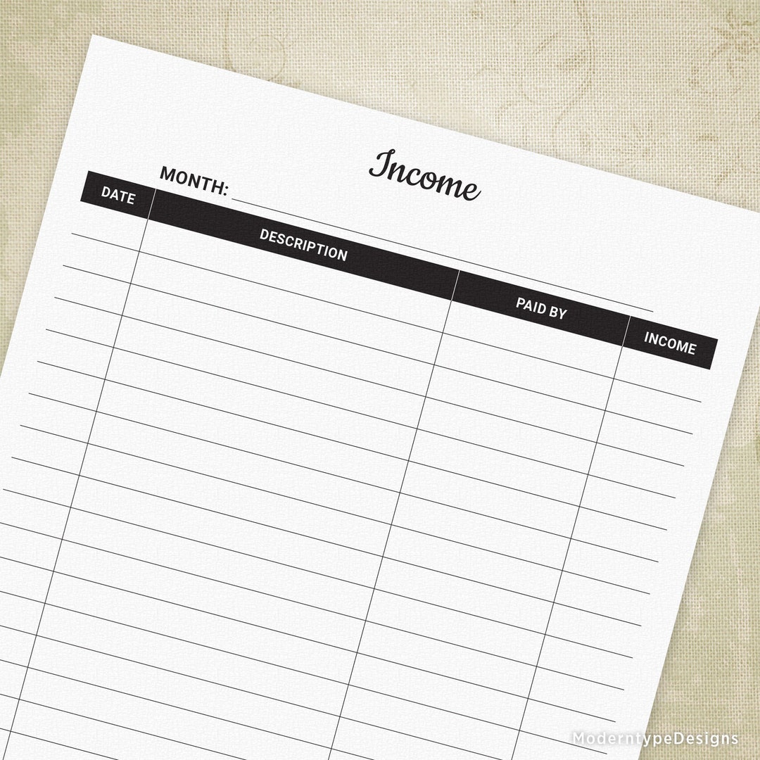 Income Tracker Printable, Financial Earnings Tracker, Organize Bills ...