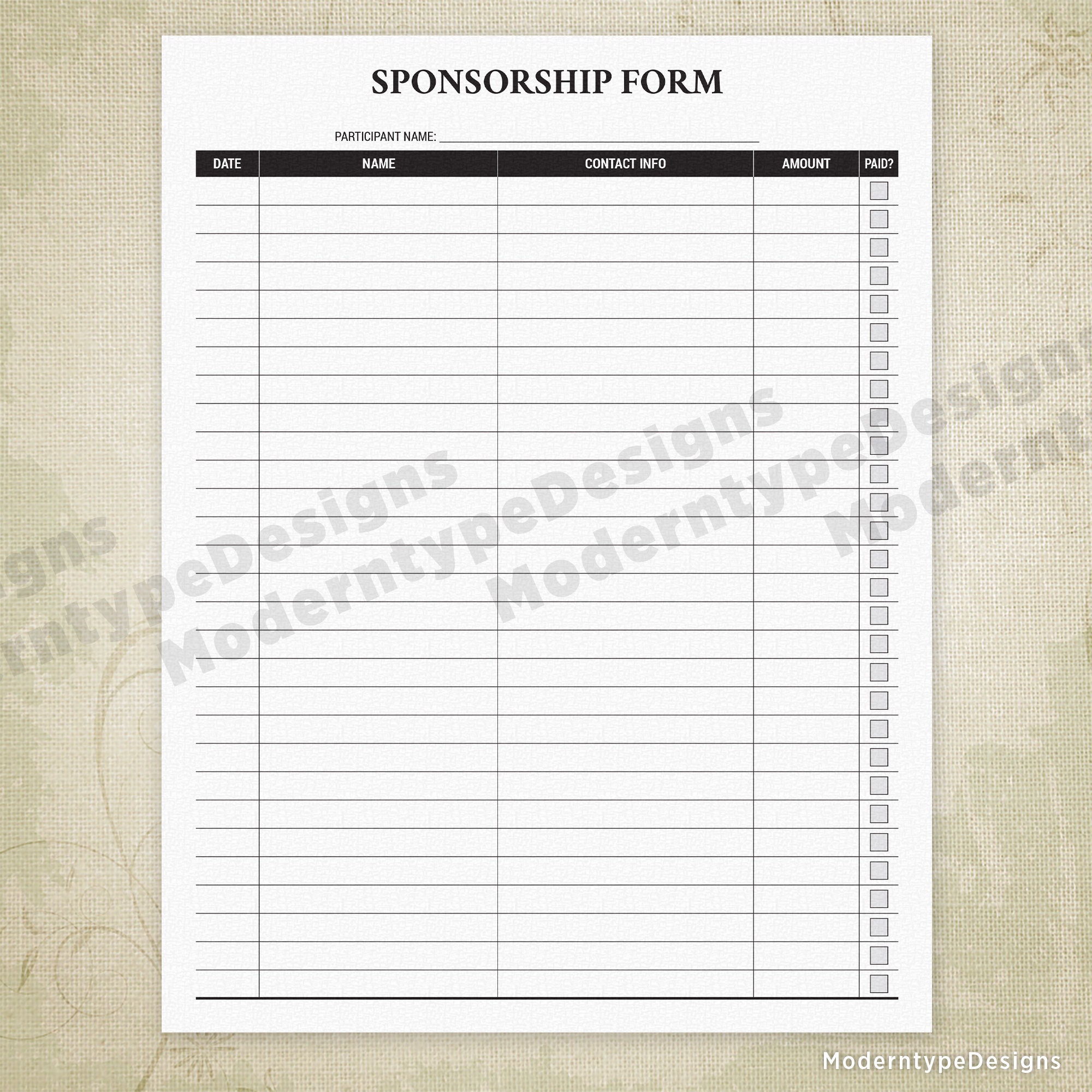 Sponsorship Sign up Printable Form, Event for Sponsors, Fundraiser ...