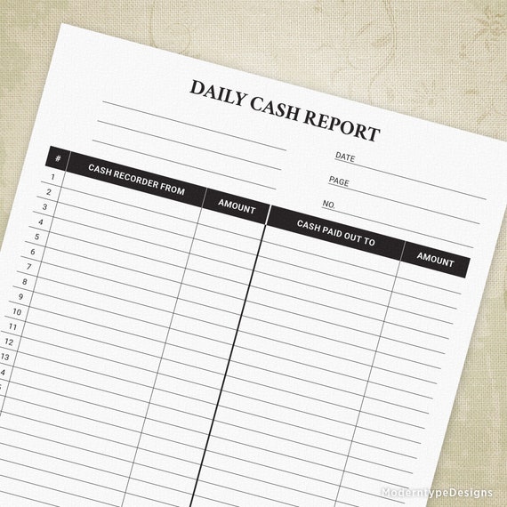 Daily Cash Report Printable Form Inflow Outflow Cash in of - Etsy