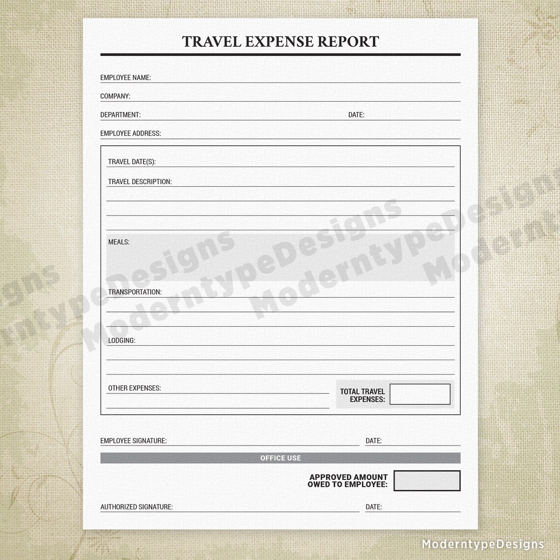 Travel Expense Report Printable Form, Business Planner, Taxes Tracker ...