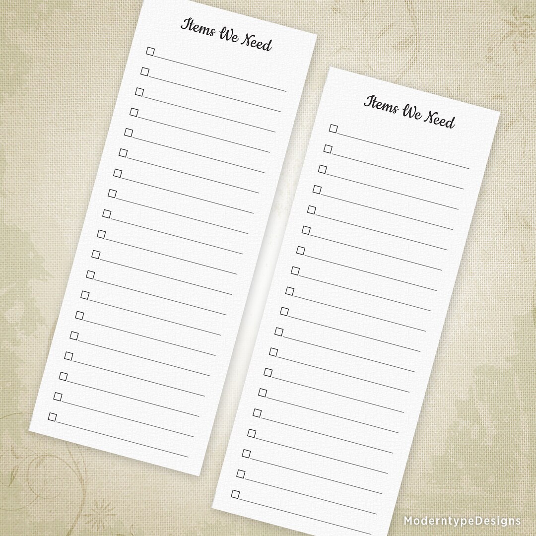 Items We Need 2UP Printable, Grocery List, Shopping Log, Wish List ...