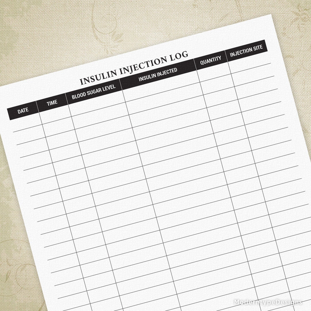 Insulin Injection Log Printable for Diabetics, Glucose Tracker ...