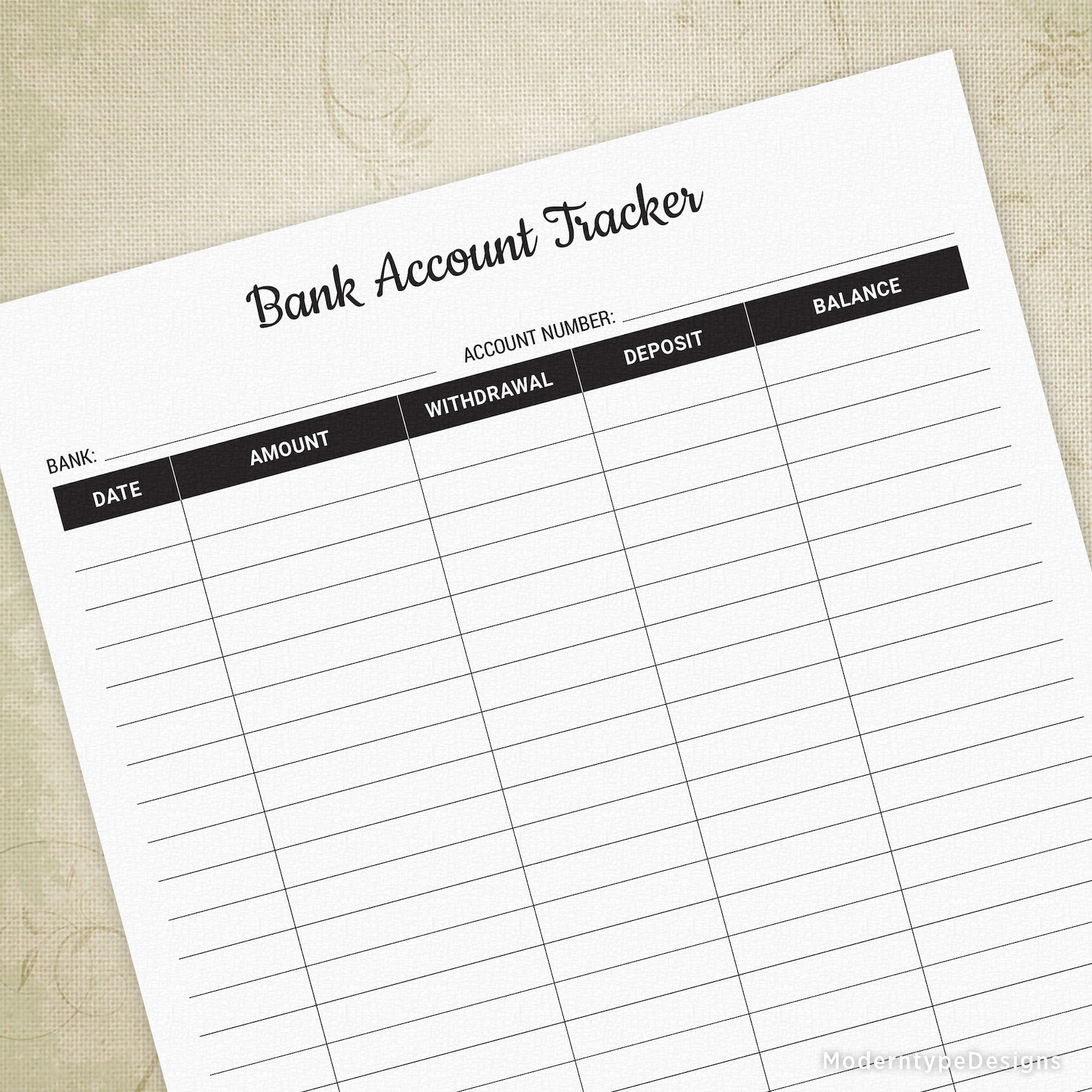 Bank Account Tracker Printable Form, Bank Deposit Log, Money Balance ...