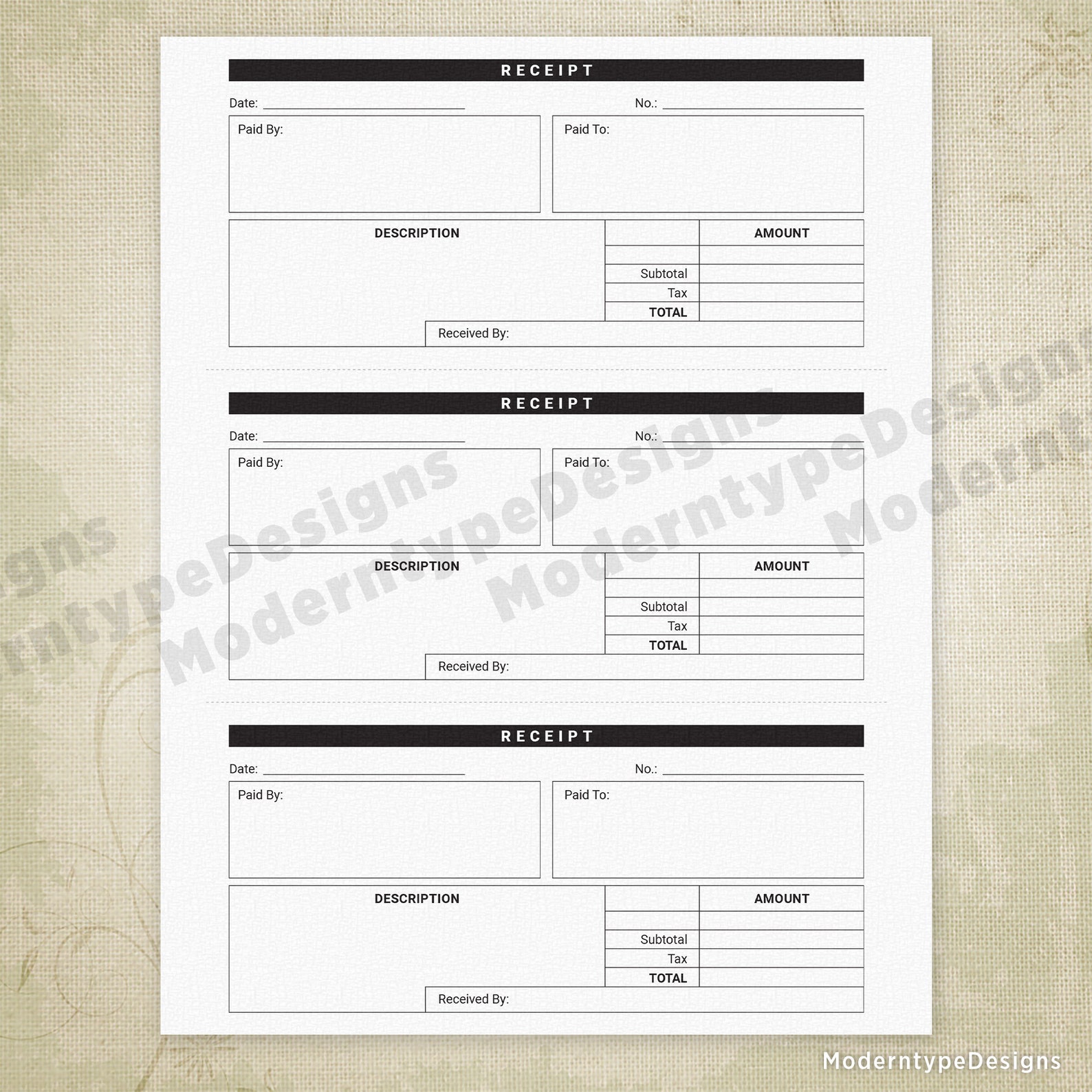 Three Receipts on One Sheet Printable Cut Out Your Own - Etsy