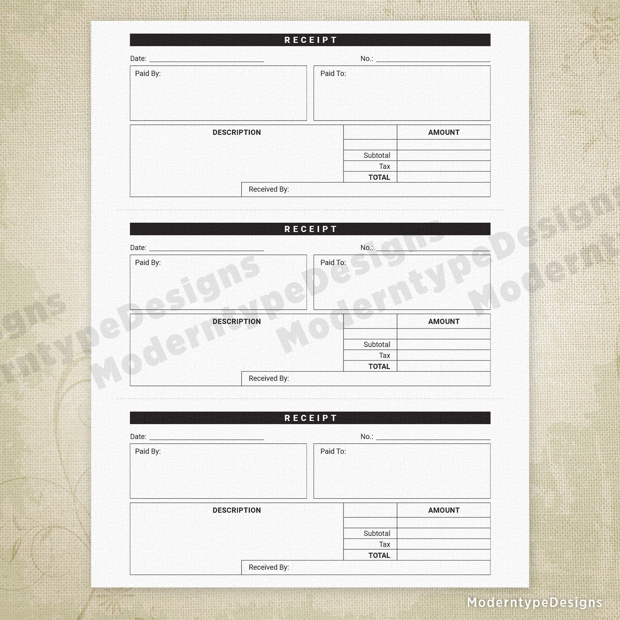 Three Receipts on One Sheet Printable, Cut Out Your Own Receipts, Proof ...