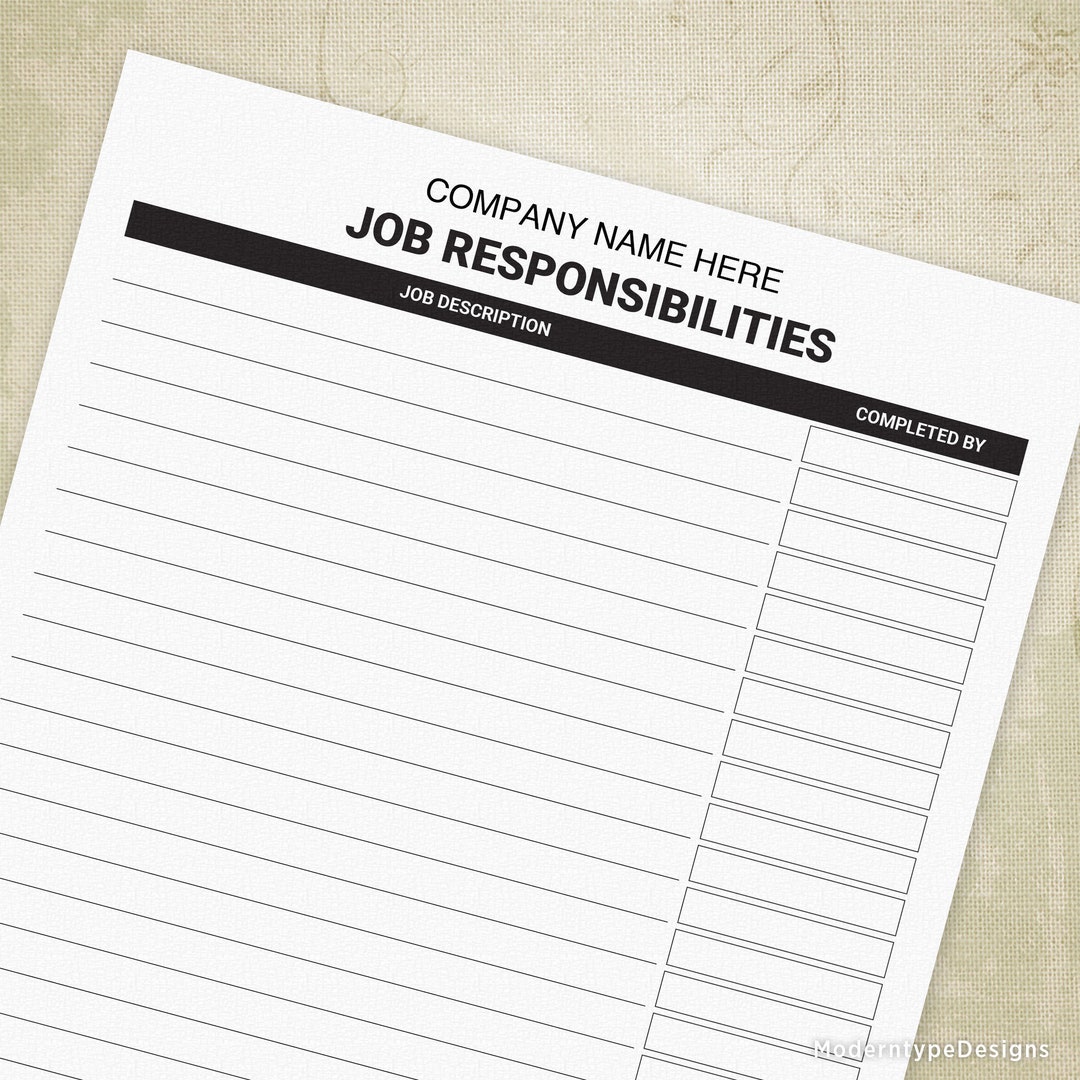 Job Responsibility Checklist Printable, Editable Company Task Log ...