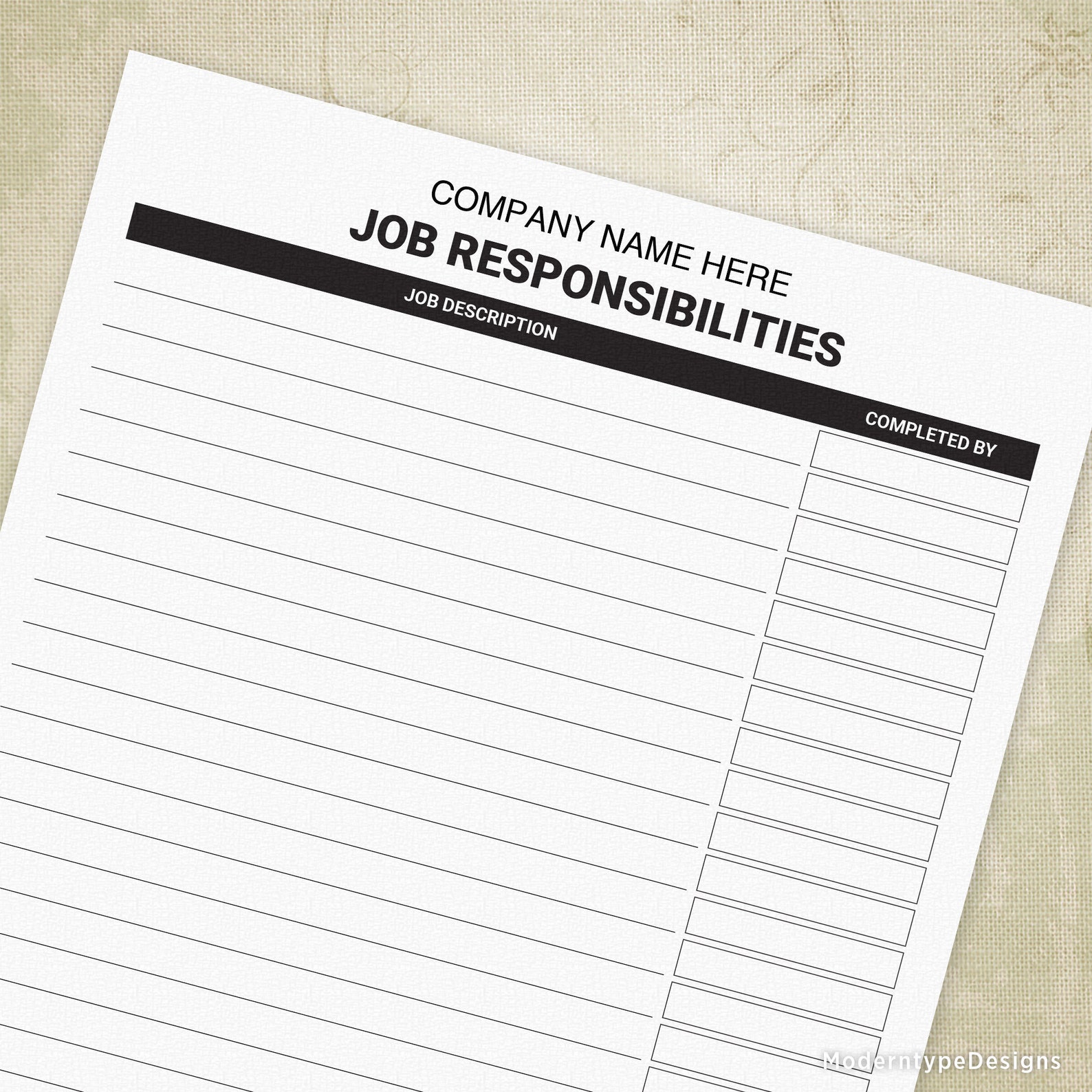 Job Responsibility Checklist Printable, Editable Company Task Log ...