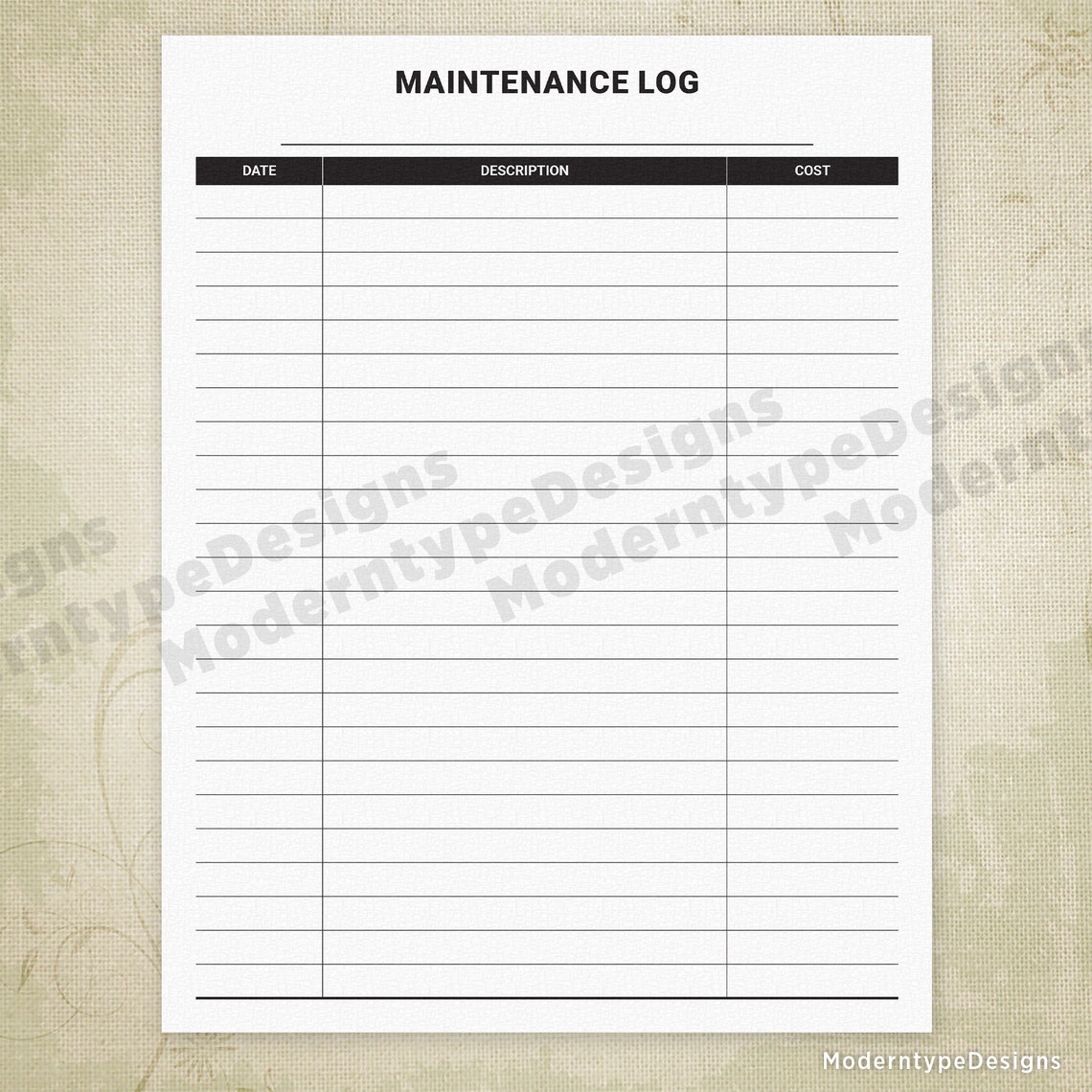 Maintenance Log for Home or Businesses, Printable Form, Repair Records ...