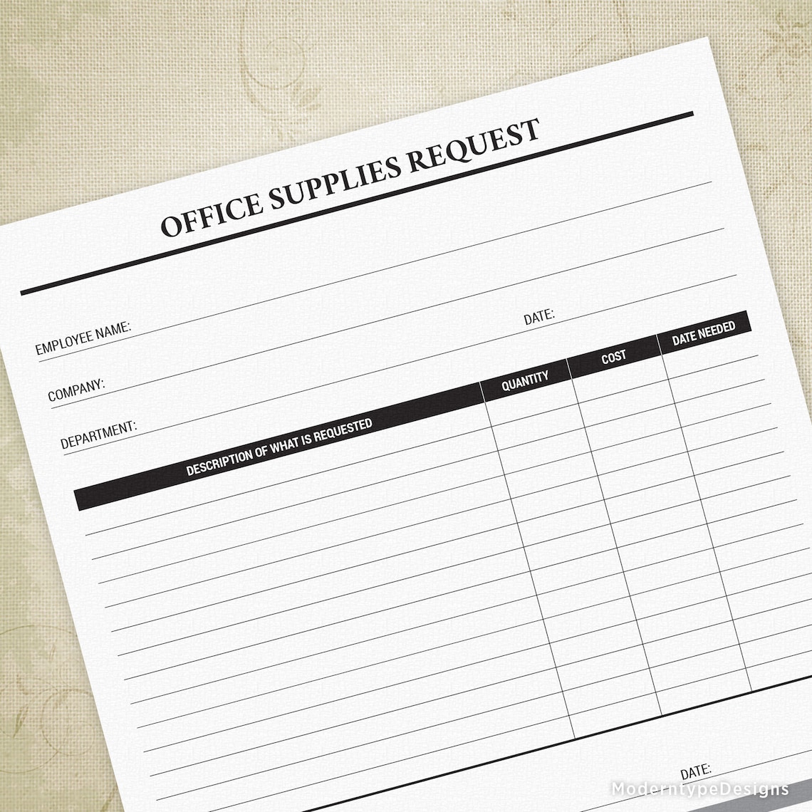 Office Supplies Request Printable Form, Business Expense, Office ...