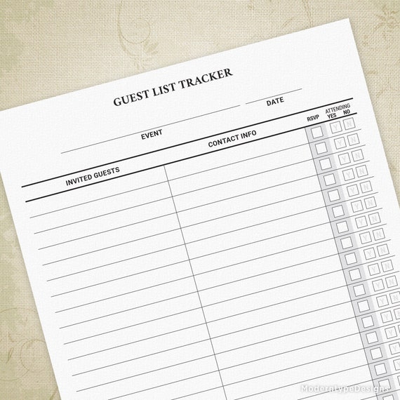 Guest List Tracker Printable Form Event RSVP List Party | Etsy Guest List Tracker Printable Form Event RSVP List Party | Etsy