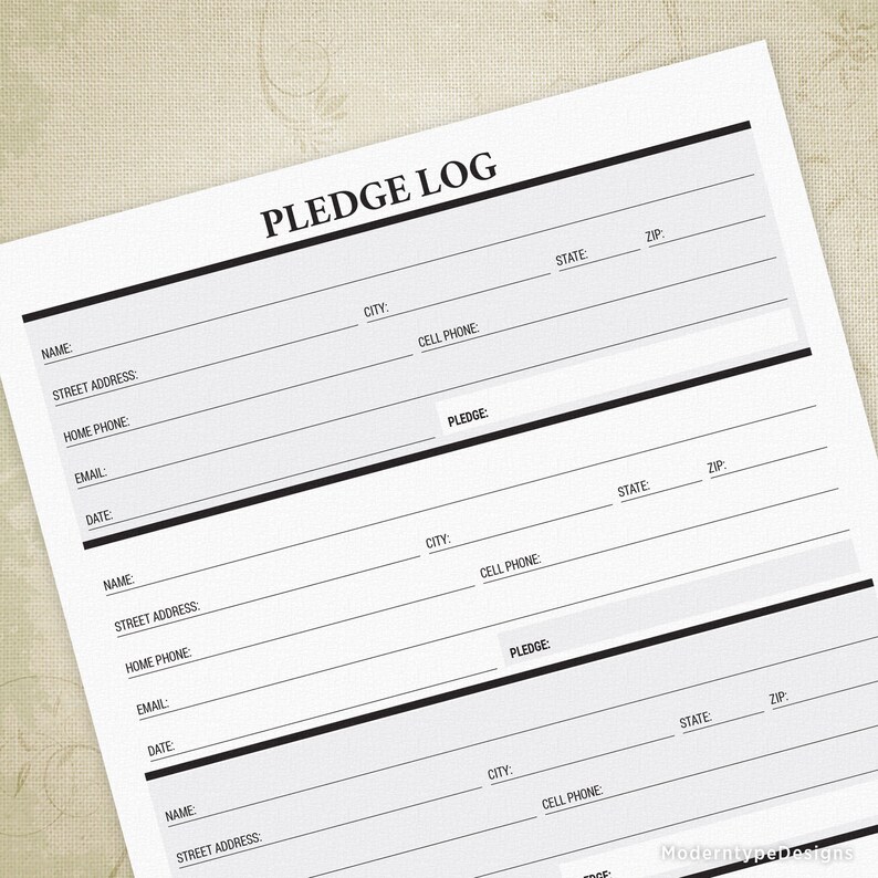 Pledge Log Printable, Gift Giving Form, Donations Log, Donate Money ...