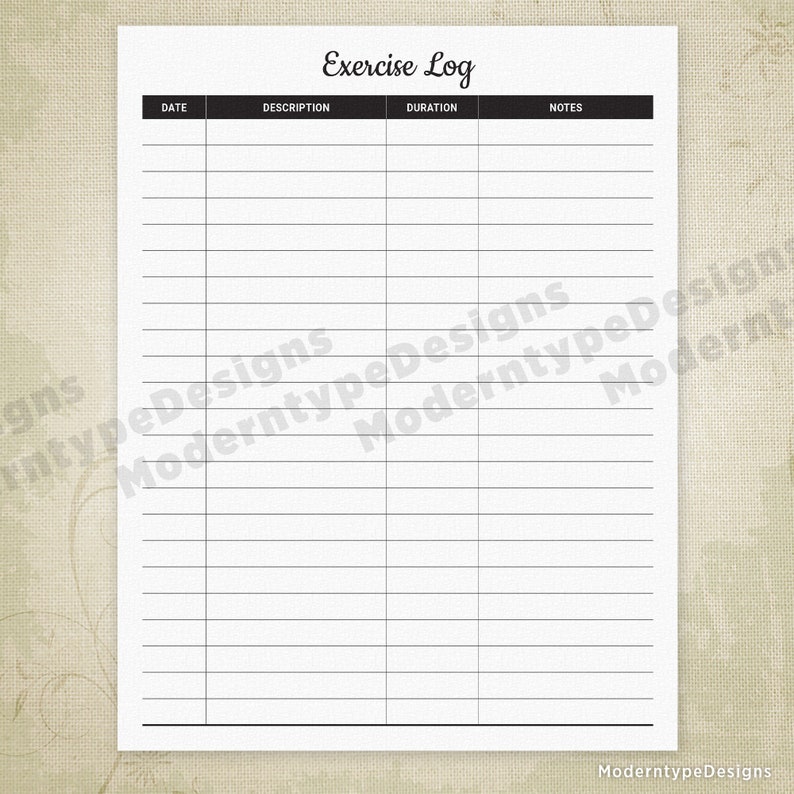 Exercise Log Printable, Workout Planner, Fitness Journal, Healthy ...